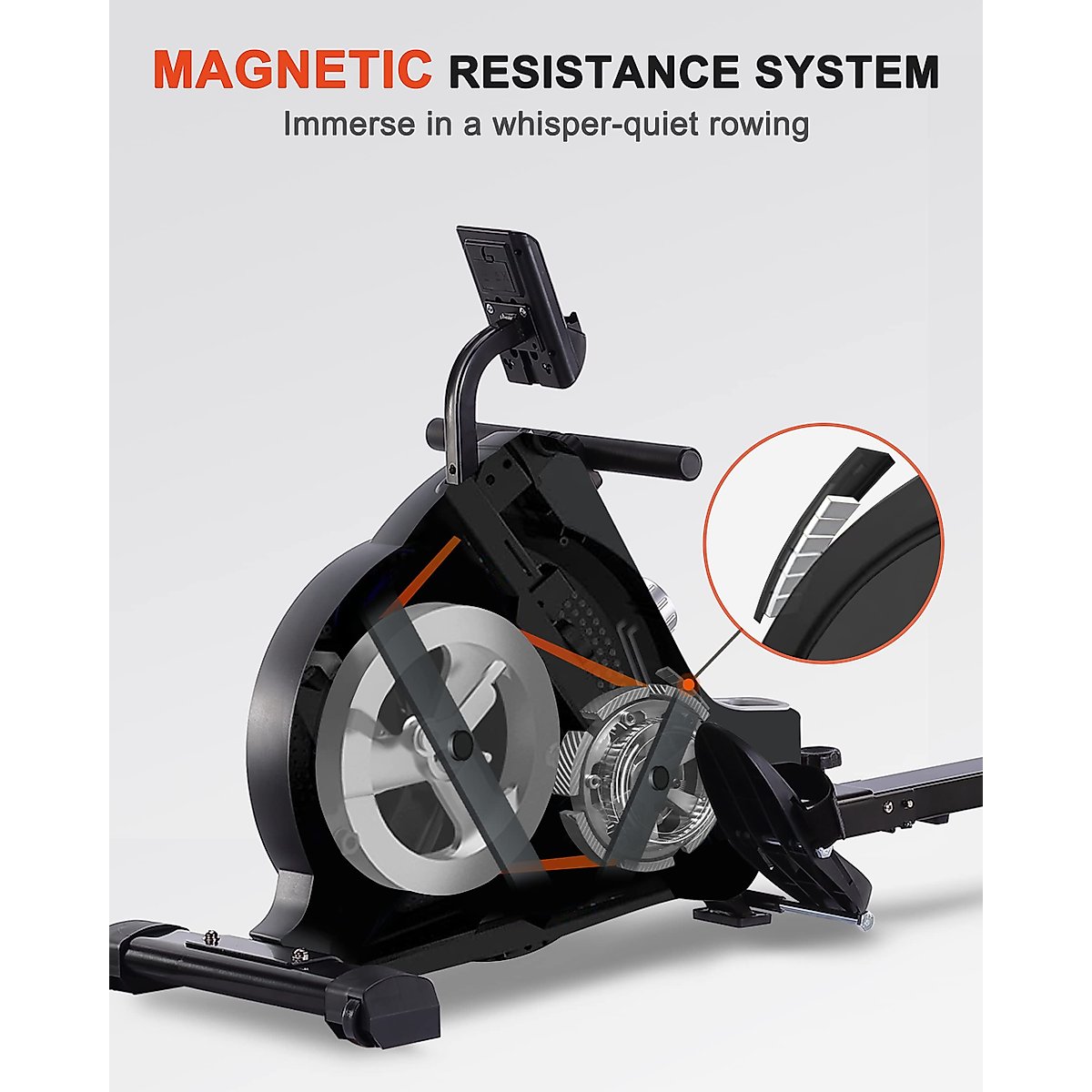 ECHANFIT Magnetic Rowing Machine for Home use，Foldable Rower Whit 350 LB Weight Capacity 16 Levels，Rower Machine Whit Adjustable Resistance LCD Monitor and Tablet Holder