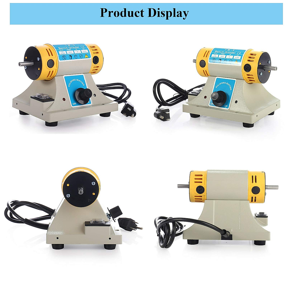 Electric Bench Buffer Polisher, 350W Mini Jewelry Rock Polishing Grinding Buffing Benchtop Tool Kits, Variable Speed 0~10000 RPM, DIY Rock Gem Jade