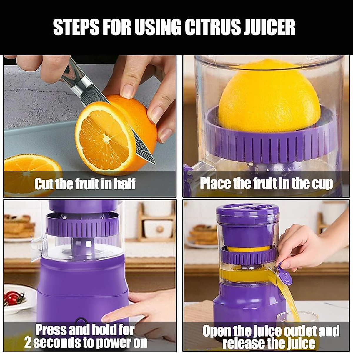 Vanleonet Electric Citrus Juicer,USB Rechargeable Citrus Juicer Machines, Large Caliber Portable Juicer for Fresh Orange Juice, Lemon, Grapefruit Juice