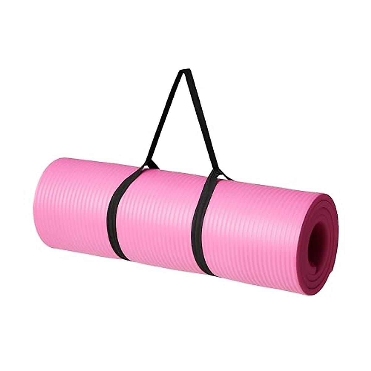 Amazon Basics Extra Thick Exercise Yoga Gym Floor Mat with Carrying Strap, 74 x 24 x .5 Inches, Pink