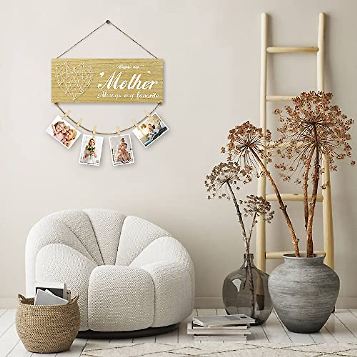 BLOCE Mother's Gifts Picture Frame, Wooden Hanging Photo Holder with Keychain, Brag Board for Mother's Day Christmas Birthday Thanksgiving Day