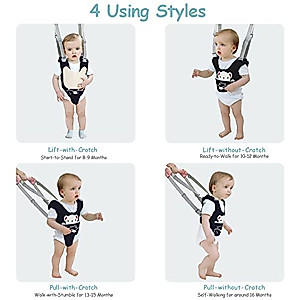 Ocanoiy Baby Walking Harness Handheld Baby Walker Assistant Belt Adjustable Toddler Infant Safety Harnesses Standing Up Walking Learning Helper with Detachable Crotch for 9-24 Month Old (Dark Blue)
