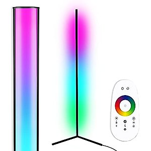 TACAHE Corner Floor Lamp - RGB Color Changing Mood Lighting, Dimmable LED Modern Floor Lamp with Remote, 56" Metal Standing Lamp for Living Room, Bedroom 20W - Black