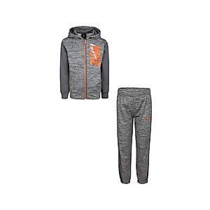 Nike Boy`s Dry Fit Therma Zip Hoodie & Sweatpants 2 Piece Set (Carbon Heather(86G933-GEH)/Orange, 18 Months)