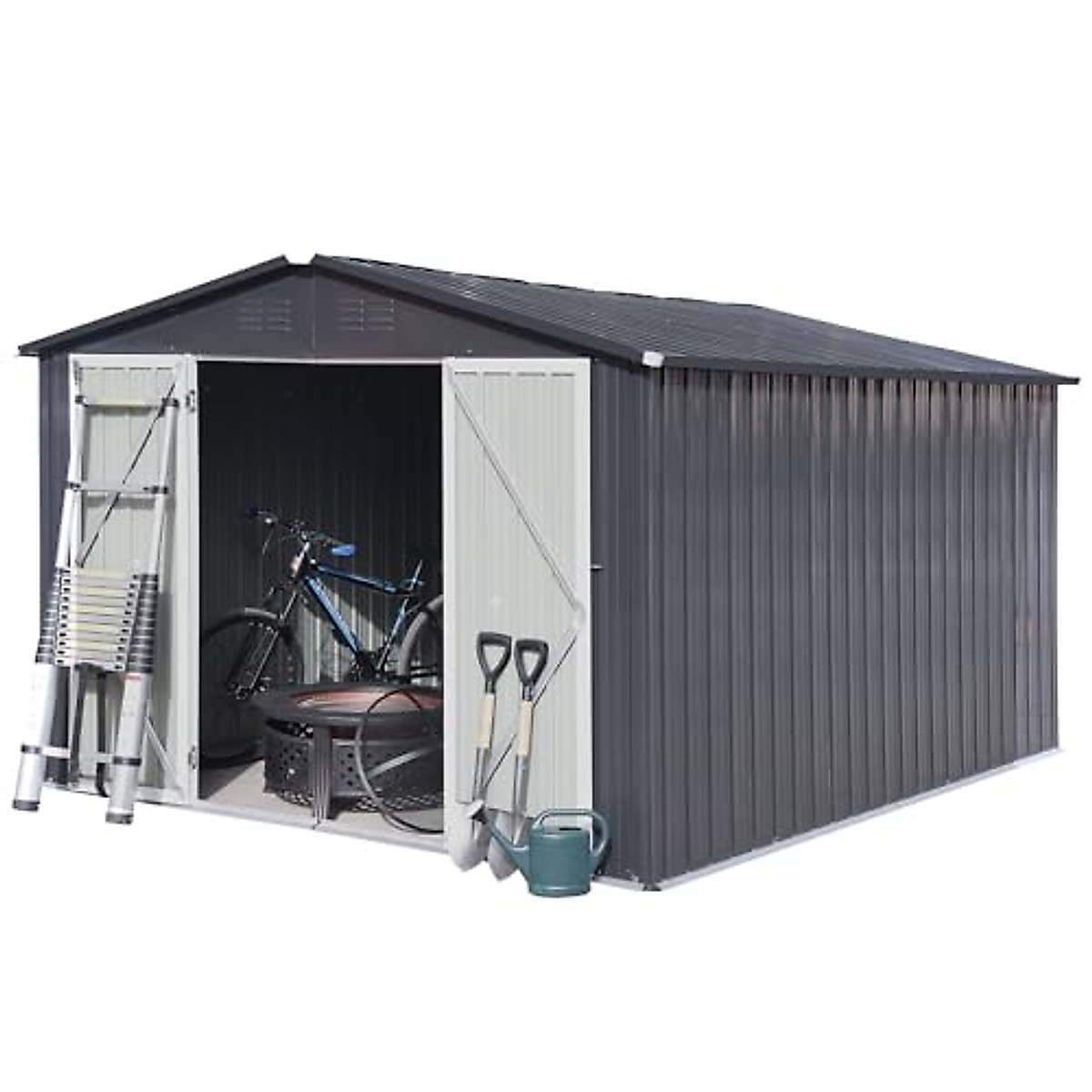 Goohome 8x10 FT Sheds & Outdoor Storage,Sturdy Metal Galvanized Steel Garden Storage Shed W/Lockable Sliding Doors,Built-in-Handles,Shutter Air Vents,Waterproof Spacious Utility Tool Storage Bike Shed