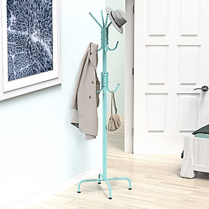 Simple Houseware Standing Coat and Hat Hanger Organizer Rack, 12 Hooks Turquoise