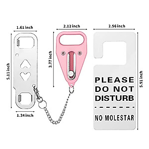 Portable Door Lock, Extra Home Security Locker for Additional Privacy and Safety, Travel Lock Down Locks for Traveling, Hotel, Home, Apartment, College with Door Hanger Sign (2 Pack, Pink)