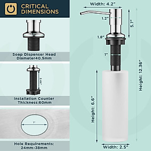 FORIOUS Soap Dispenser for Kitchen Sink, Built in Sink Soap Dispenser, Countertop Soap Dispenser with 500ML/18OZ Bottle, Lotion Dispenser for Kitchen Sink Built in Refill from The Top, Brushed Nickel