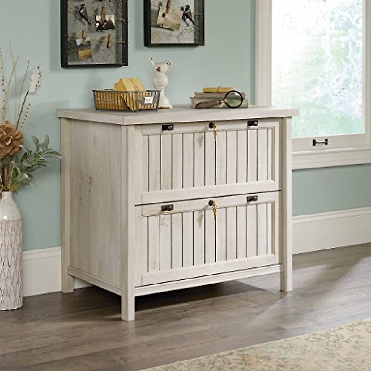 Sauder Edge Water Computer Desk, Chalked Chestnut & Costa Lateral File, Chalked Chestnut Finish