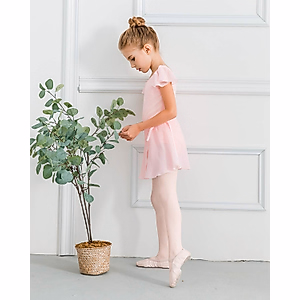 Stelle Ballet Leotards for Girls Dance Dress Outfit Combo with Skirt and Tights (Ballet Pink Ruffle Sleeve,100)