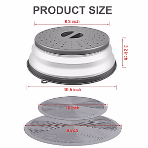 3 in 1, JesDiary Microwave Cover & Silicone Mat - Mat as Bowl Holders, Cover for Food Splatter Guard, Hot Pad,Breathable Easy Folding Food Lids Multi-use Washing Basket for Vegetables and Fruits,Grey