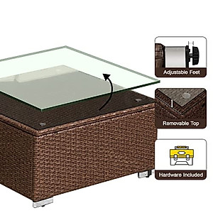 SUNVIVI OUTDOOR 7 Piece Patio Conversation Set Outdoor Furniture Set Brown Wicker Furniture Outdoor Sectional Rattan Sofa Couch for Backyard, Garden with 6 Clips, Coffee Table