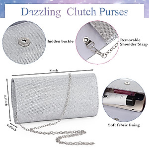 Meanplan 4 Pieces Silver Clutch Purses For Women Evening Rhinestone Purses Crystal Jewelry Set Bridal Wedding Choker Bracelet Dangle Bling Glitter Purse (Fresh Style)