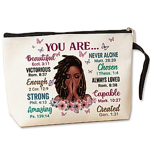 Jztco Inspirational Makeup Bag Christian Gifts You Are Beautiful Strong Amazing Created Travel Makeup Zipper Bag Girl for Women Friends Sisters Mom Aunt Faith Cosmetic Bag