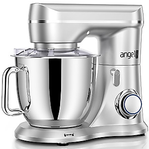 Mini Angel Stand Mixer,10-Speed 5QT Kitchen Electric Mixer,Tilt-Head Food Mixer with Dough Hook, Wire Whisk, Flat Beater, Stainless Steel Bowl (Silver)