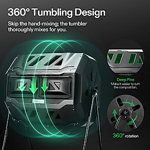 VIVOSUN Outdoor Tumbling Composter Dual Rotating Batch Compost Bin, 43 Gallon Black Door