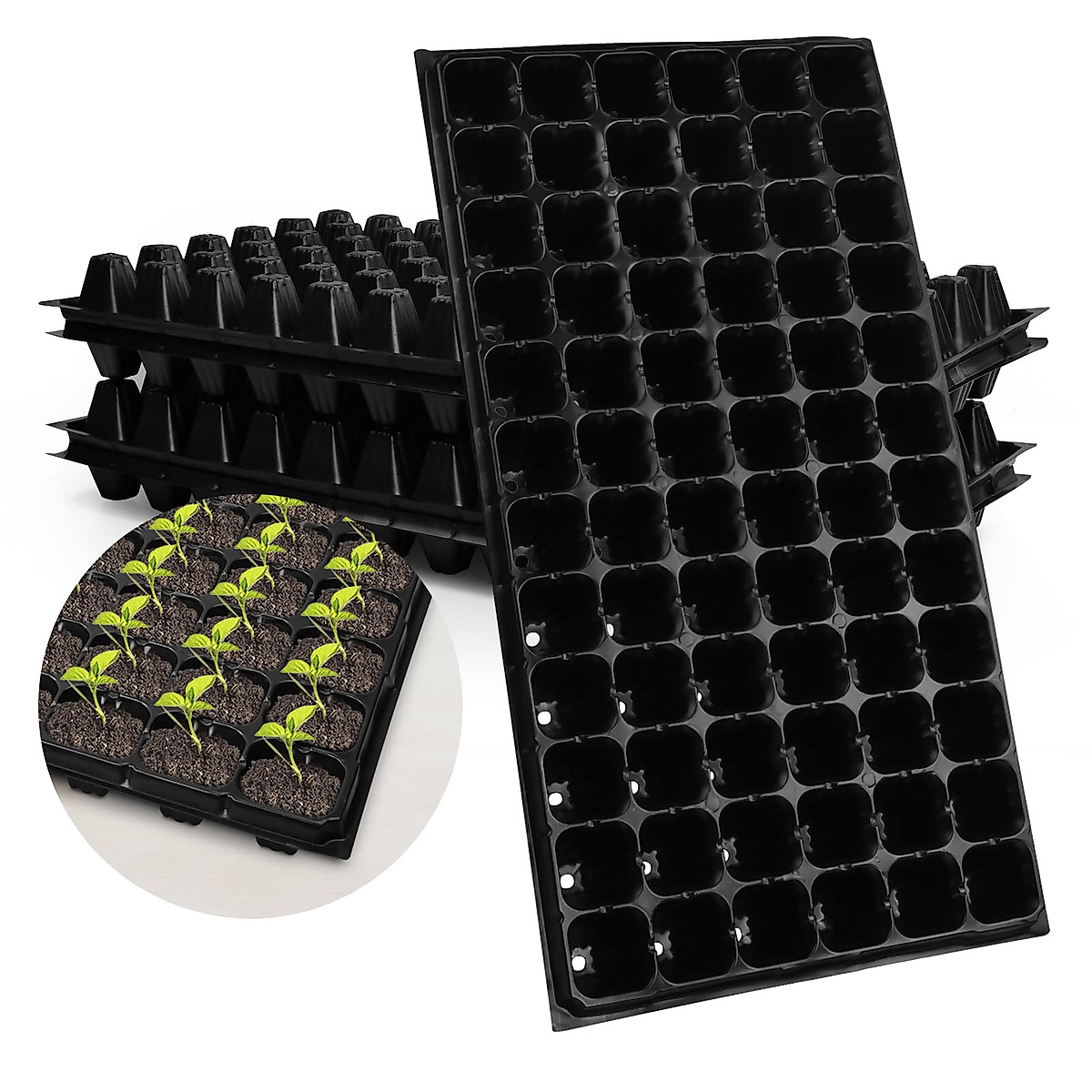 12 Pack Thick Durable 72 Cell Seed Starter Tray, 1.5inch Deep Gardening Germination Plant Growing Plastic Trays for Seeds Growing Plant Seedlings Propagation