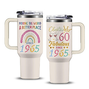 NIAXAUYT 60th Birthday Gifts for Women, 60th Birthday Tumbler 40oz, 1965 Birthday Gifts for Women, 60 and Fabulous Gifts, Present for Women Turning 60 Year Old Gift For Her Friend Sister Wife Grandma