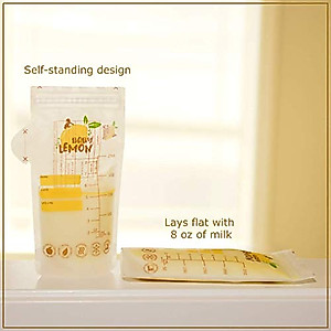 Baby Lemon Breast Milk Storage Bags with Spout - 8 oz, 100 Bags, Extra Thick, Leak Proof, Pre-sterilized, Ready to Use, BPA Free, Easy Write Material