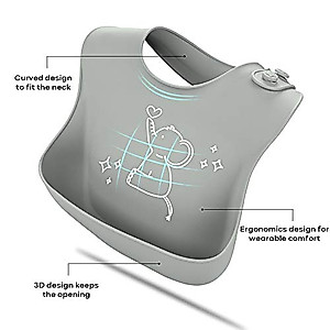 Yoofoss Silicone Baby Bibs for Babies and Toddlers, 3 Pcs Baby Feeding Bibs Waterproof Baby Bibs for Boys and Girls, BPA Free, Easy Clean, Grey/Green/Blue