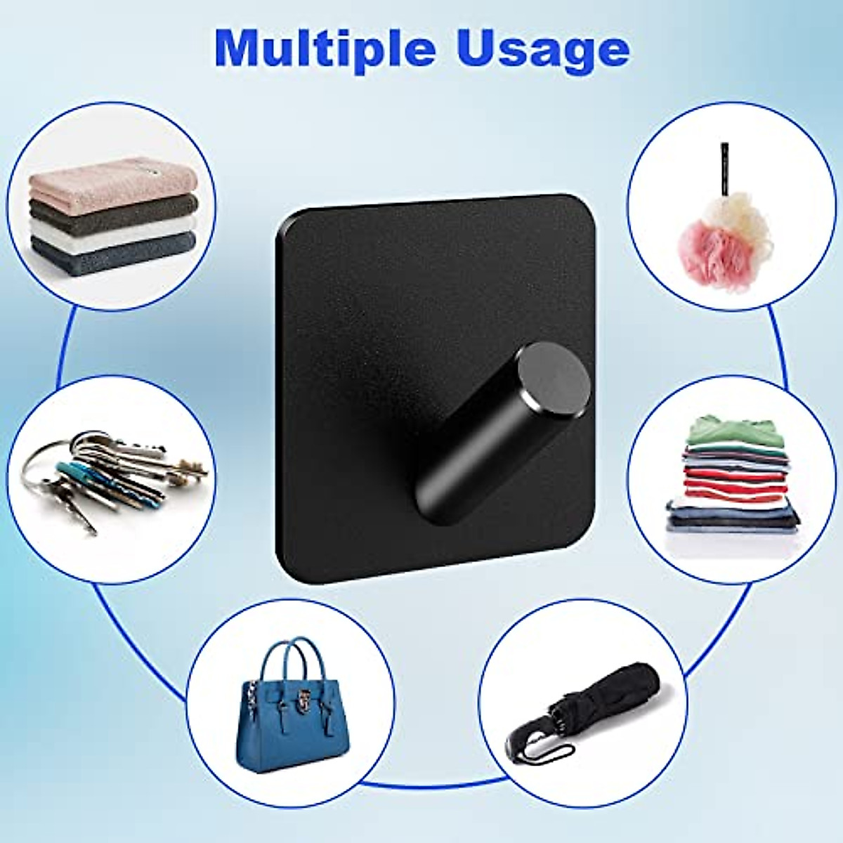 Visen 9 Pack Adhesive Hooks,Bath Towel Hooks Brushed Nickel,Adhesive Wall Hooks Waterproof Stainless Steel Hooks,Heavy Duty Coat Hooks Towel Hooks Stick on Bathroom or Kitchen