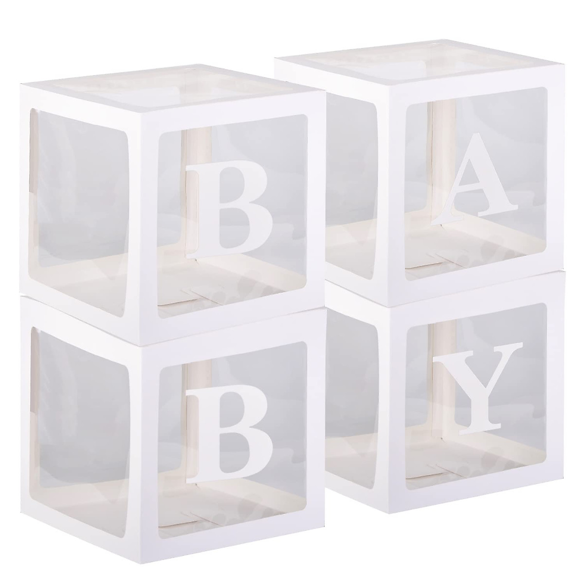 TECKED White Clear Baby Boxes with Baby Letters Party Decoration - Transparent Ballon Boxes Backdrop - Baby Shower Birthday Party ,Gender Reveal ,Wedding -4PCS