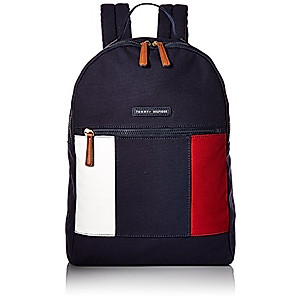 Tommy Hilfiger womens Tommy Hilfiger Backpack for Women Flag Canvas Shoulder Handbag, Tommy Navy, One Size US