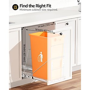 RUNMI Pull Out Trash Can Under Cabinet, Under Sink Trash Can Rack with Door Mounting Kit, Cabinet Trash Can Pull Out Kit Holds 7-10 Gallon Trash Can, for Kitchen Cabinet, Trash Can Not Included