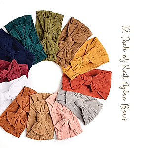 Prohouse 12 Pack Baby Nylon Headbands Hairbands Hair Bow Elastics Handmade Hair Accessories for Baby Girls Newborn Infant Toddlers Kids(Terracotta)