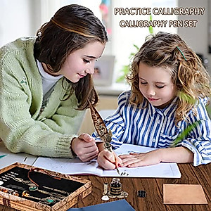Antique Mechanical Gear Feather Pen Calligraphy Pen Set, Quill Pen Ink Set, Beginner Calligraphy Pen Quill pen, Wax Seal Stamp Kit, Calligraphy Copybook,Suitable for beginners/calligraphy lovers.
