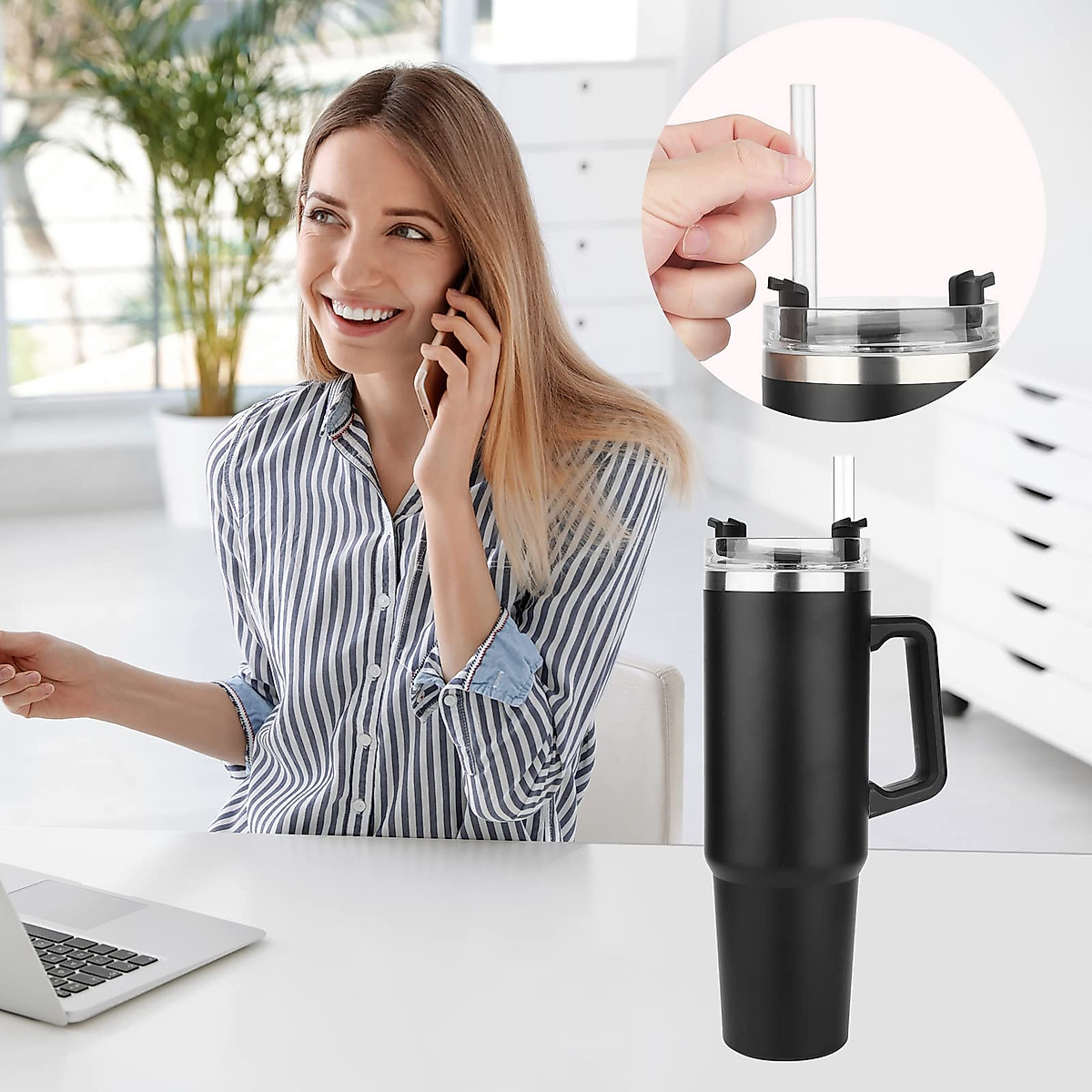 6PCS Replacement Straws for 40 oz Stanley Adventure Quencher Travel Mug, Clear Reusable Straw Replacement with Cleaning Brush Compatible with 40oz Stanley Water Bottle Cup Accessories