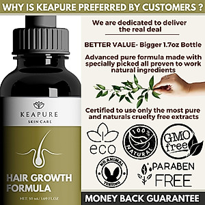 Hair Growth Oil Scalp Serum - Large 1.7oz 100% Natural Hair Growing Scalp Treatment to promote Stronger, Thicker, Longer Hair Regrowth for Men and Woman - Hair Loss Products for Hair Growth