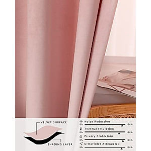 Blush Pink Velvet Curtains 108 inches Super Soft Home Decor Room Darkening Curtains 2 Panels Set, Thermal Insulated Velour Rod Pocket Velvet Drapes for Bedroom and Living Room