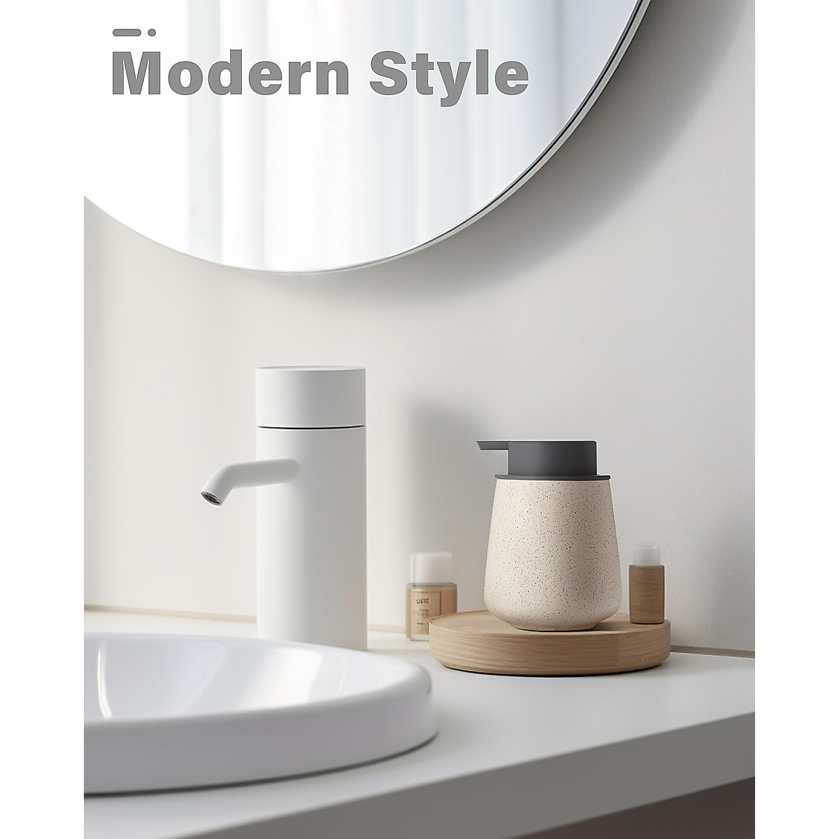 Foam Hand Soap Dispenser - 12 oz Bathroom Lotion Hand Pump Dispenser, Ceramic Foaming Soap Dispenser with Grey Removable Pump for Kitchen Hand Wash Dispenser, Speckled Matte Beige