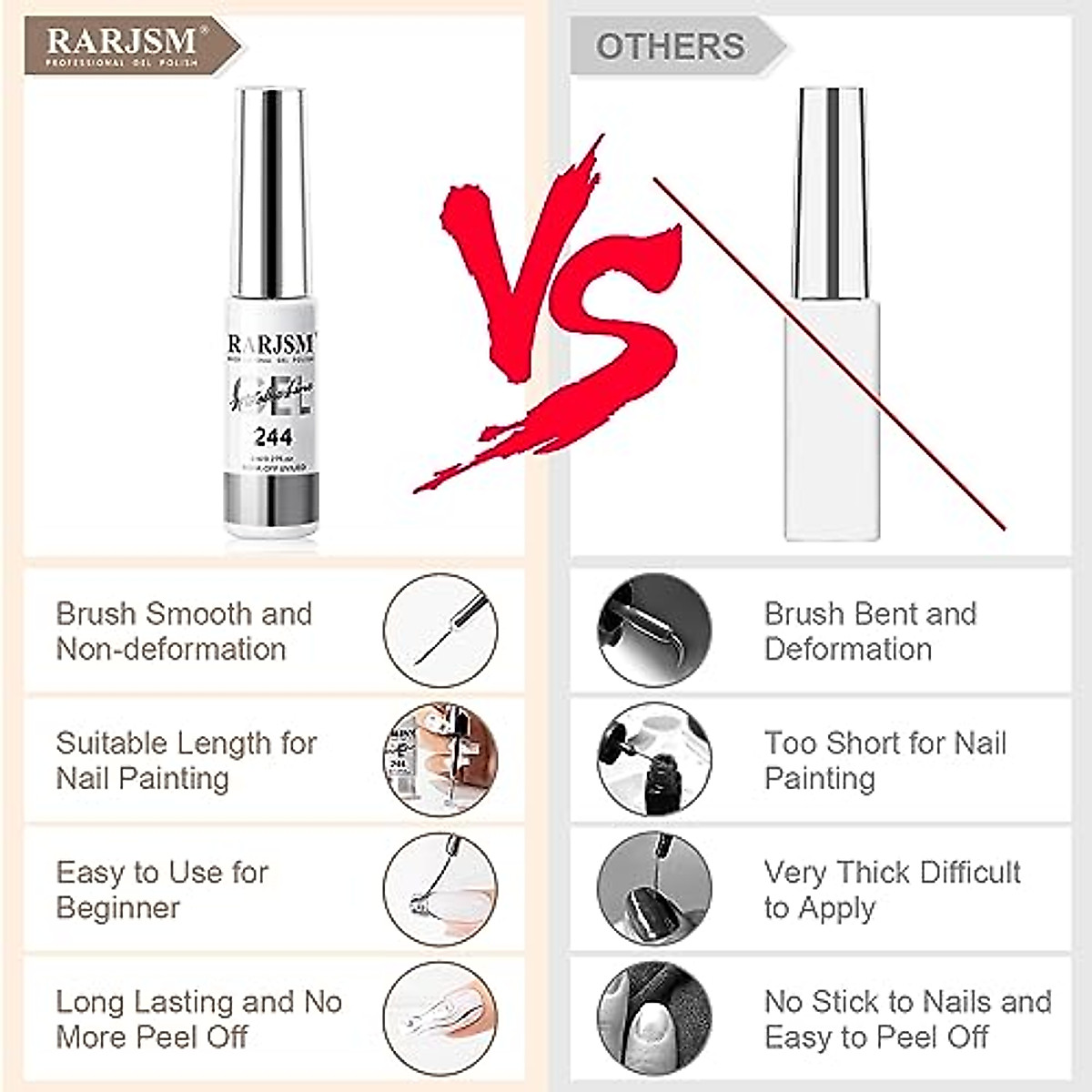 RARJSM Metallic Silver Gel Liner Nail Art 3D Mirror Chrome Effect Gel Nail Polish 8ml Build in Thin Brush Metal Painted Drawing Striper Gel Polish Soak off Curing Requires for Home Salon Diy Painting