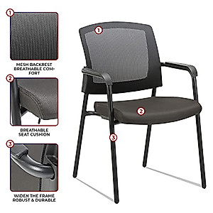 CLATINA Home Office Desk Chair No Wheels,Ergonomic Mesh Mid Back Stacking Arm Chair for Remote Learning,Small Office,Guest Chair,College Apartment - Alba Black