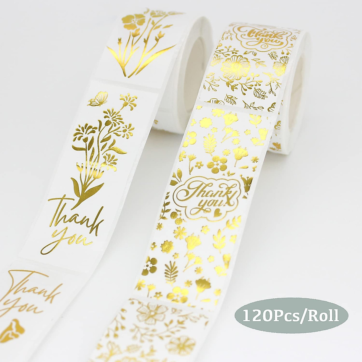 Gold Thank You Stickers 2 Rolls for Small Business 240 Pcs Big Rectangle Wedding Stickers 4 Designs Glitter Flowers Gift Seal Stickers Labels