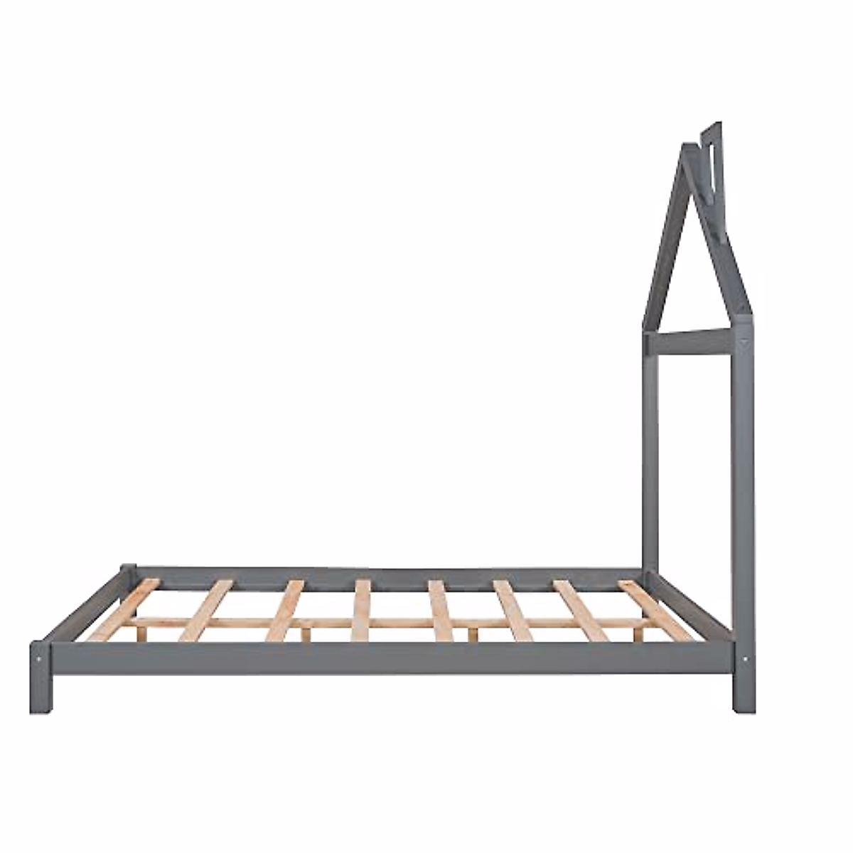 BIADNBZ Full Size Platform Bed Frame with House-Shaped Headboard for Kids Boys Girls Bedroom, Wooden Slats Support, No Box Spring Needed, Gray