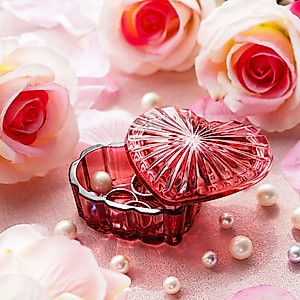 kanpura Crystal Glass Heart-Shaped Jewelry Box,Candy Box with Lid,Women's Covered Earrings Necklace Chest Trinket Storage Box, Glass Storage Jar Gift Box for Women and Girls(Burgundy)