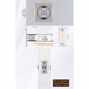 goldenwarm Pocket Door Lock, Satin Nickel Contemporary Privacy Square Pocket Door Hardware, Silver Sliding Pocket Door Lock(1 Pack)