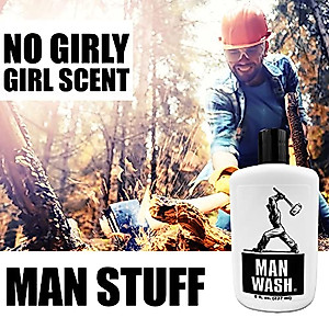 Man Stuff Man Wash Beard Wash and All in One Mens Body Wash and Shampoo | Cleanses and Softens | Natural Hydrating Ingredients | Vegan Beard Wash for Men | Paraben Free | Beard Care Gift (8 oz)
