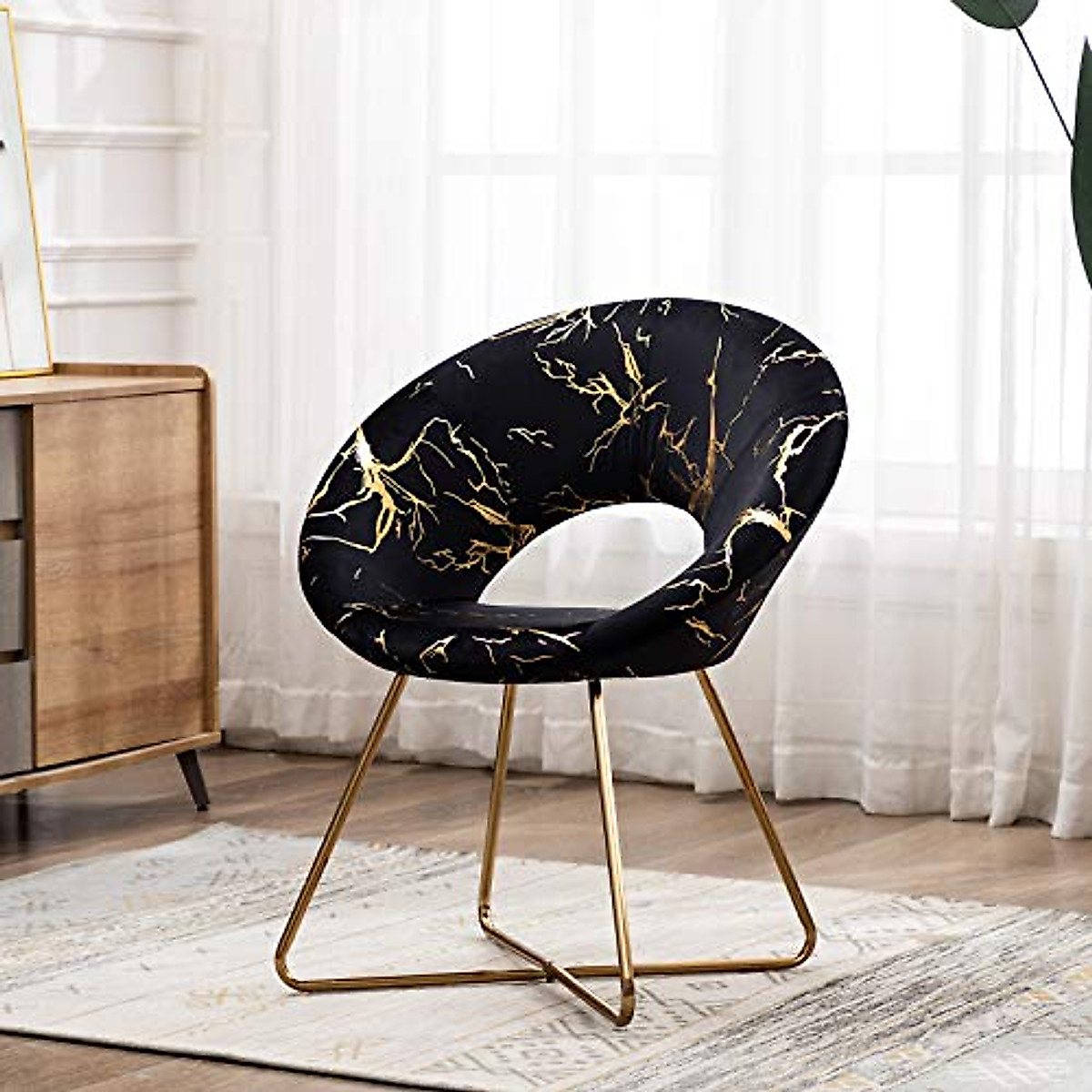 DUHOME Black Accent Chair Velvet Vanity Chair Lliving Room Chairs Desk Chair with Golden Legs Mid-Back 1 pcs
