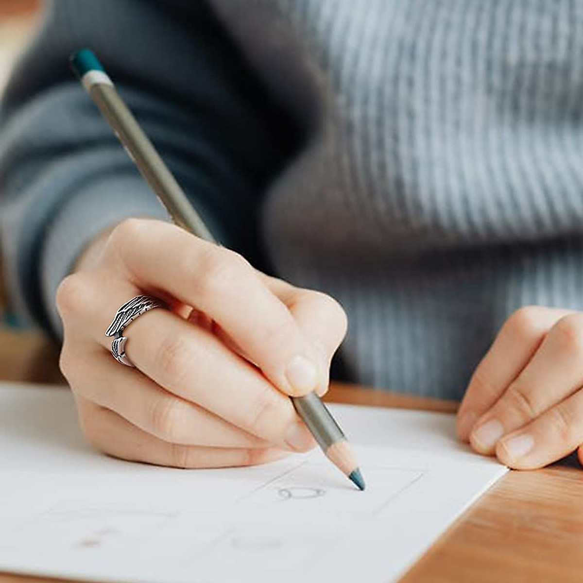 TIGRADE Antique Stainless Steel Ring Feather Angel Wing Cast Black Silver Band Size 5-14.5 (Black,7.5)