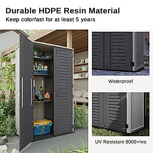 EAST OAK Outdoor Storage Shed, 53Cu.ft Vertical Resin Tool 4 x 6.6 FT Cabinet w/o Shelf for Garden, Patio, Backyard, All-Weather Outdoor Storage Clearance, Lockable with Floor