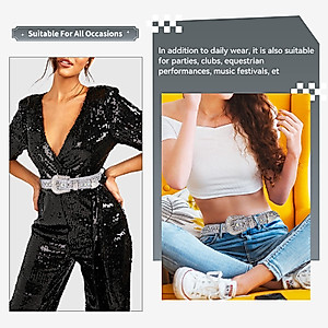 TINIDI Luxury Strap Men Women Rhinestones Belt Western Bling Bling Crystal Diamond Studded Belts (Silver, Fit Waist 28-30 inches)