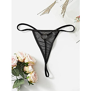 WDIRARA Women's Snakeskin Print Heart Ring Panty Strappy Underwear Thong Black Rhinestone S