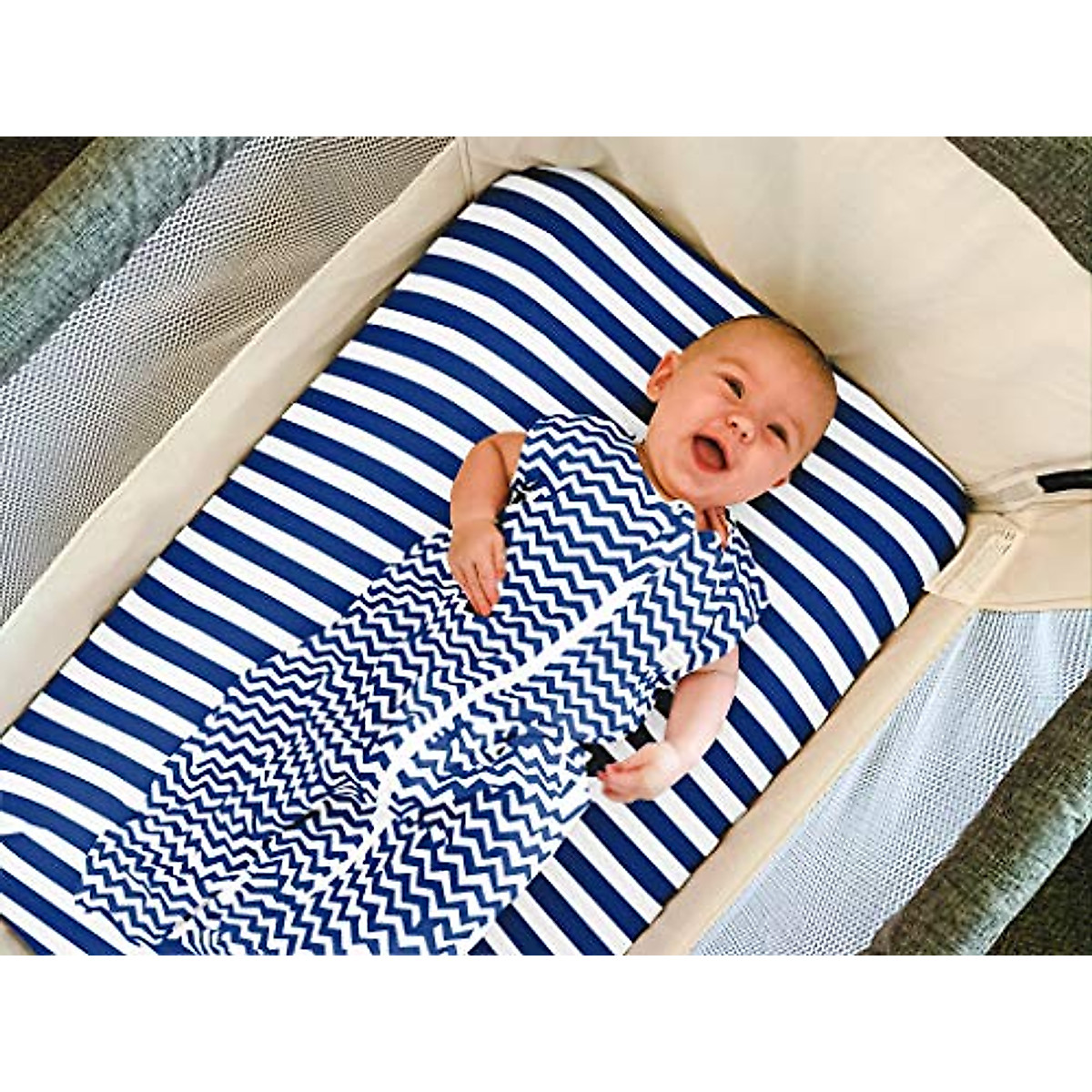 Pack n Play Sheets – Premium Pack and Play Sheet 4 Pack – 100% Super Soft Jersey Knit Cotton Playard Mattress Portable Playpen Fitted Play Yard Mini Crib Sheet for Boy (24 x 38 x 5)