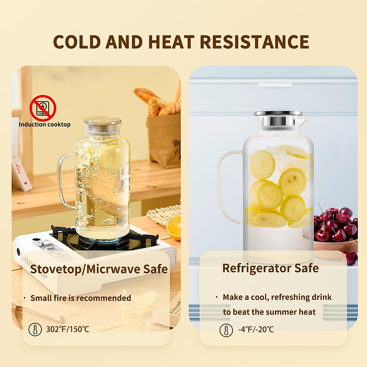 Hannadepot Glass Pitcher, 3.5L/118 oz Glass Water Pitcher with Lid and Spout, Heat/Cold Resistant Borosilicate Glass Water Carafe for Coffee, Juice and Homemade Beverage, with Long Cleaning Brush