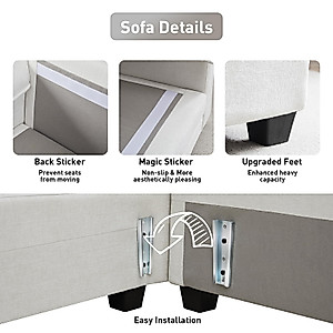 mestyl Comfy Modular Sectional Couch with Ottoman, 120" L Shaped 3 Deep Seat Fluffy Cloud Sofa, Modern Sleeper Sofas Soft Couches Set for Living Room, Apartment, Office, Studio, Chenille, Beige White