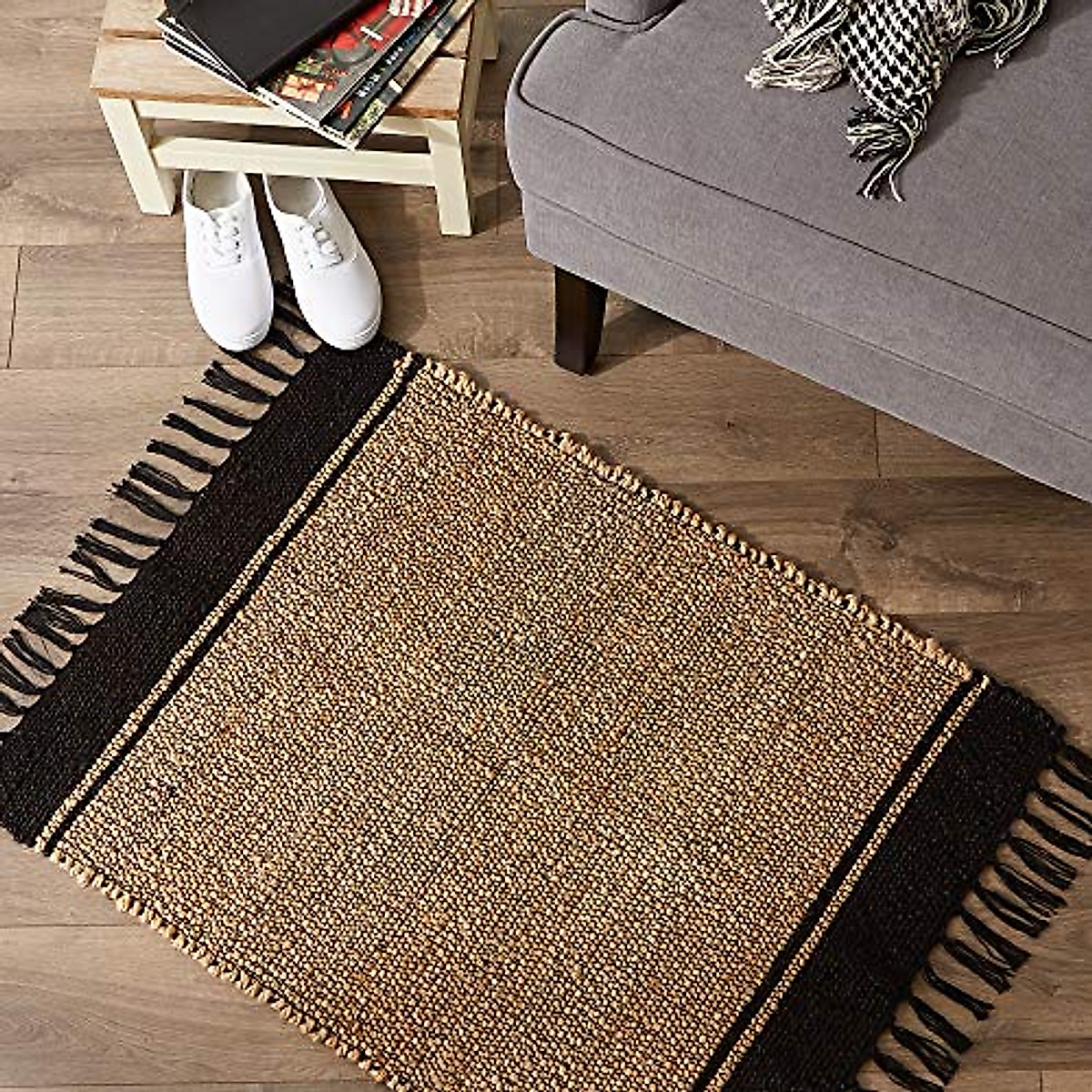 DII Woven Rugs Collection Hand-Loomed Jute, 2x3', Black Stripes